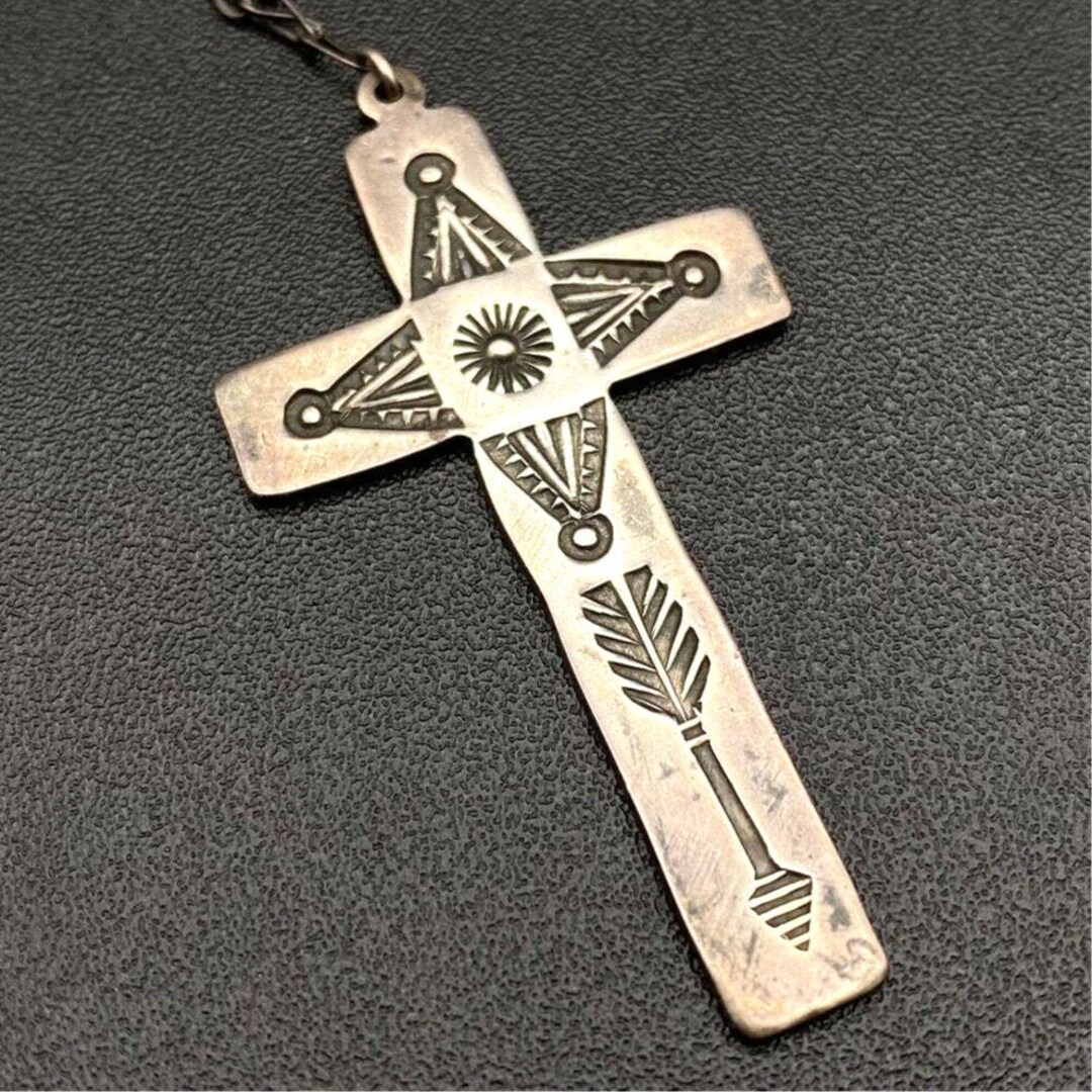 Vintage Navajo Native Cross Hand Stampwork Arrow Silver Pendant ...