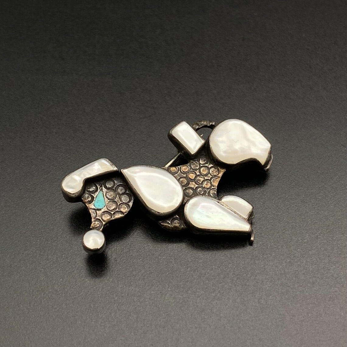 Vintage Zuni Poodle Dog Turquoise MOP Silver Pin Brooch - Etsy
