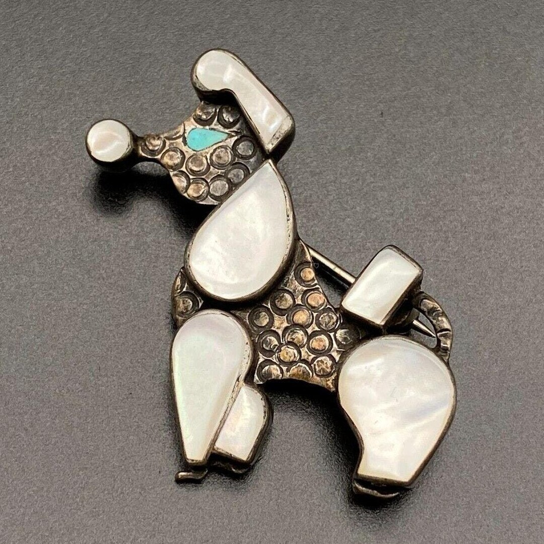Vintage Zuni Poodle Dog Turquoise MOP Silver Pin Brooch - Etsy