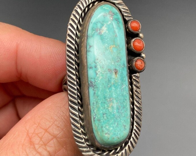 Vintage Navajo Sherry Sandoval Turquoise Coral Native Silver Ring Size 6.5 - Etsy