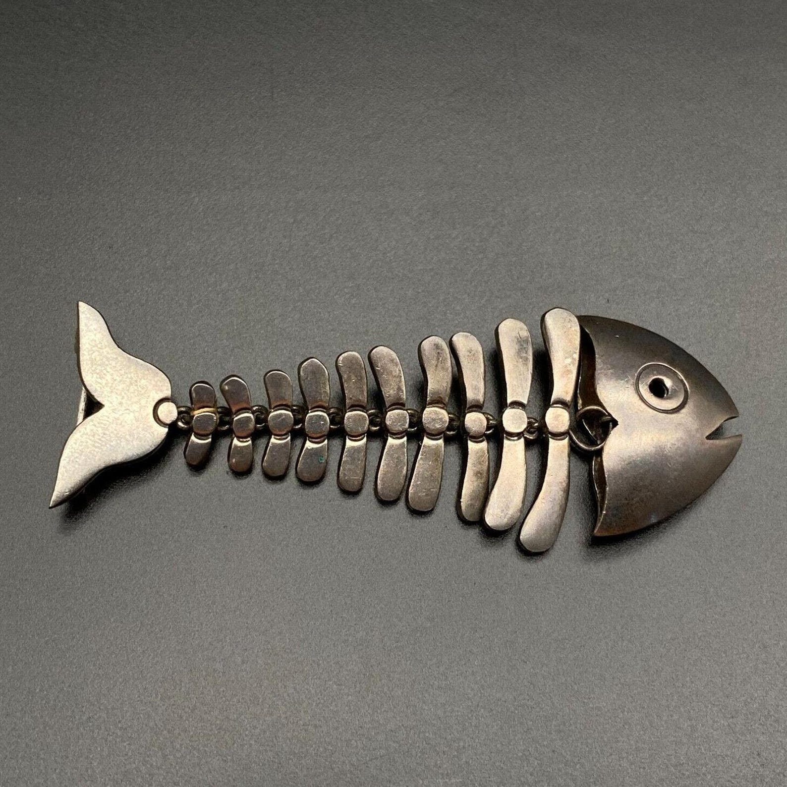 Vintage Antonio Pineda Dimensional Fish Fishbone Sterling Silver Pin ...