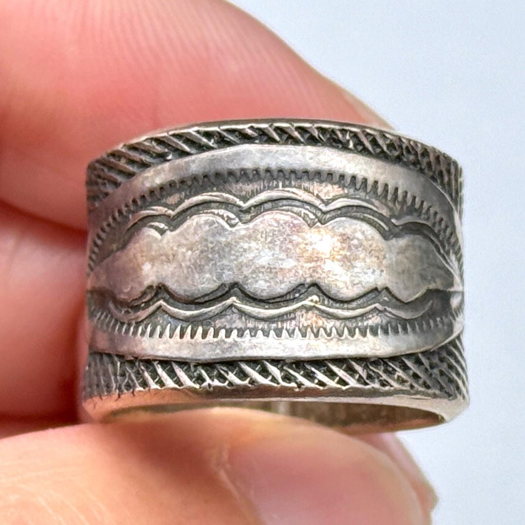 Vintage Navajo Native Hand Stampwork Sterling Silver Ring Size 6.75 - Etsy