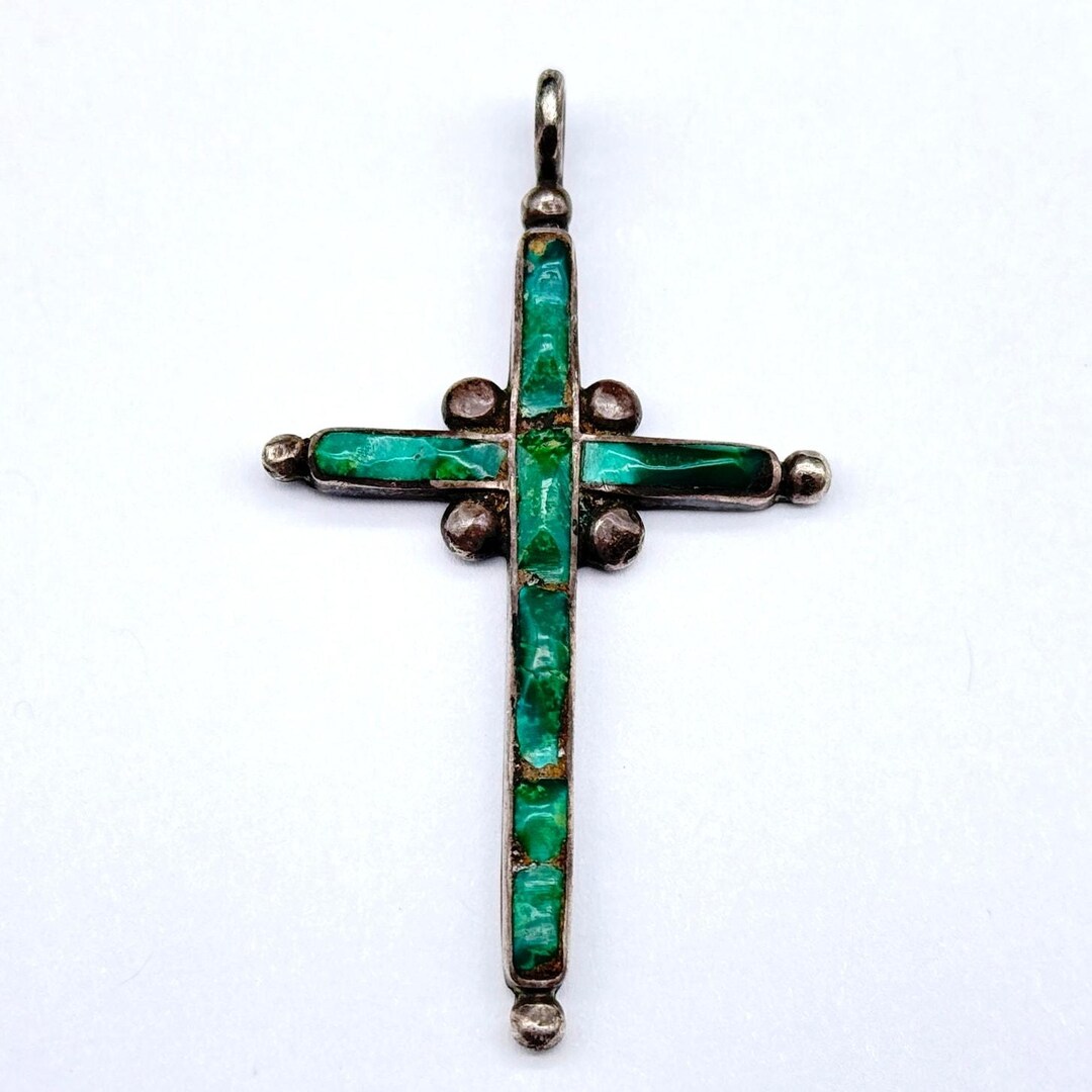 Vintage Zuni Native Cross Turquoise Silver Pendant - Etsy