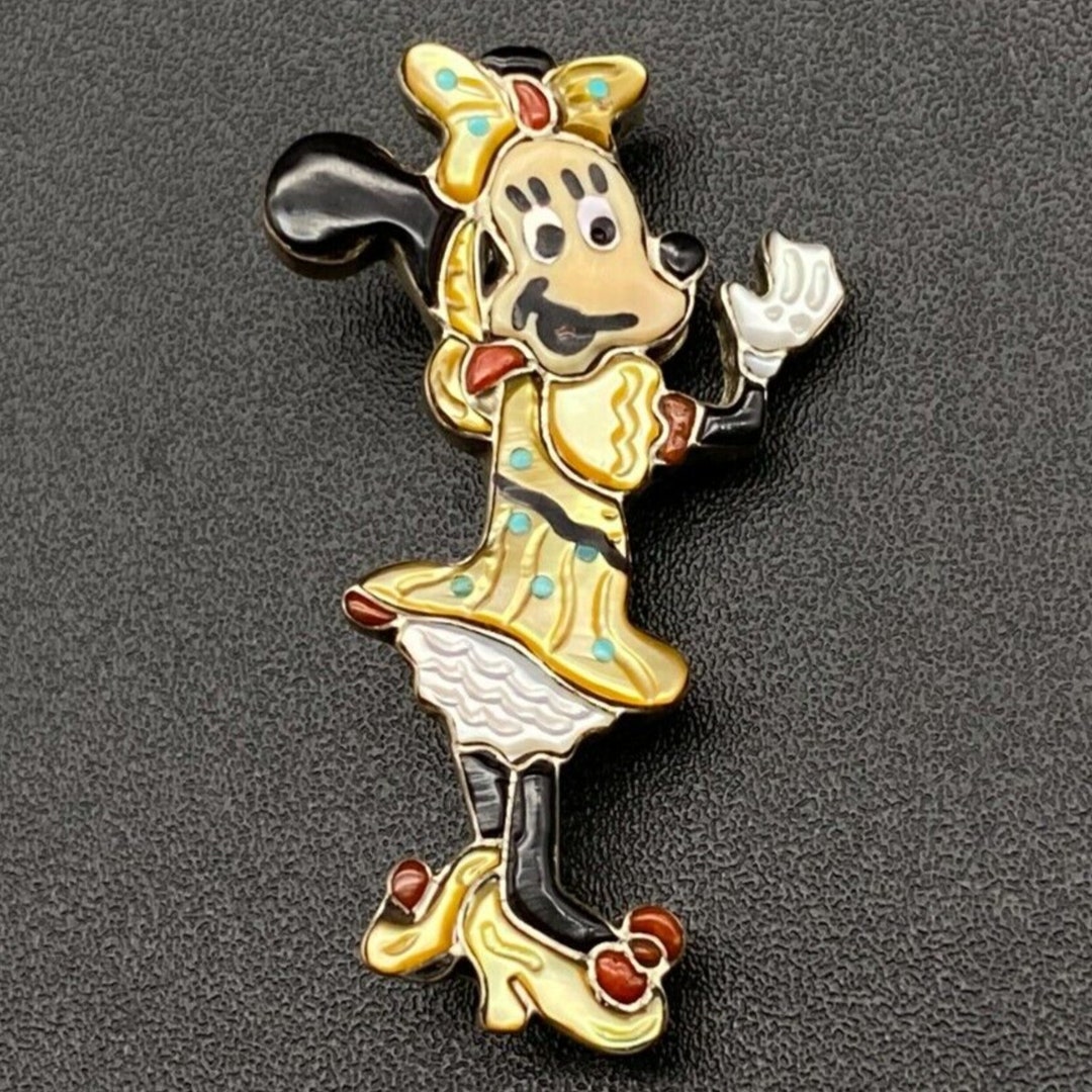 Vintage Zuni Zunitoon Minnie Mouse MOP Coral Sterling Silver Brooch ...