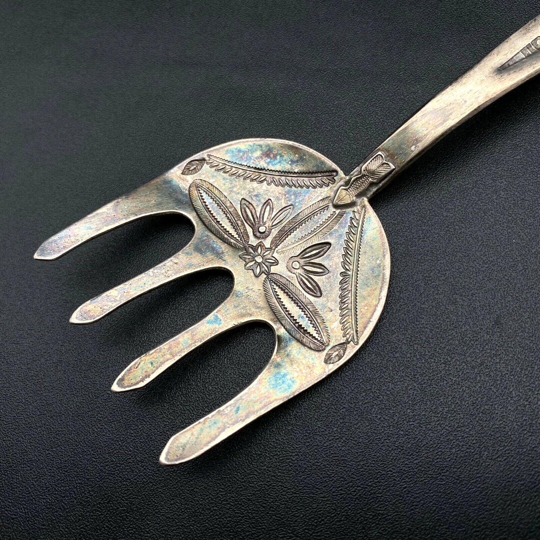 Large Vintage Navajo Native Hand Stampwork Arrow Silver Fork - Etsy