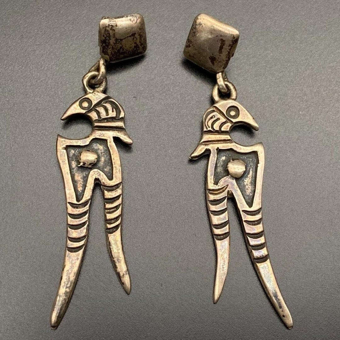 Vintage Hopi Native Allen Pooyouma Bird Sterling Silver Dangle Earrings ...
