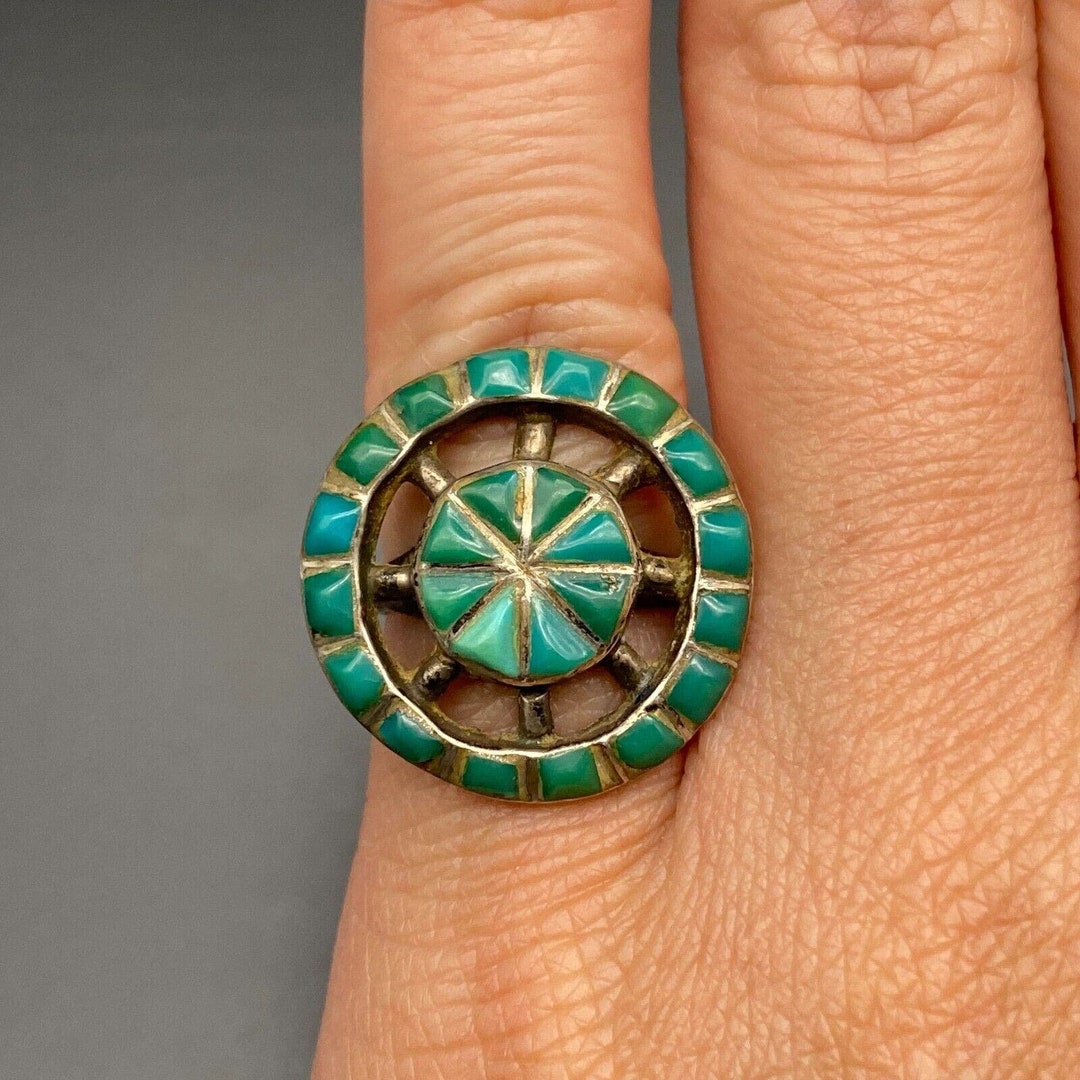 Vintage Zuni Turquoise Wheel Silver Ring Size 4.75 - Etsy