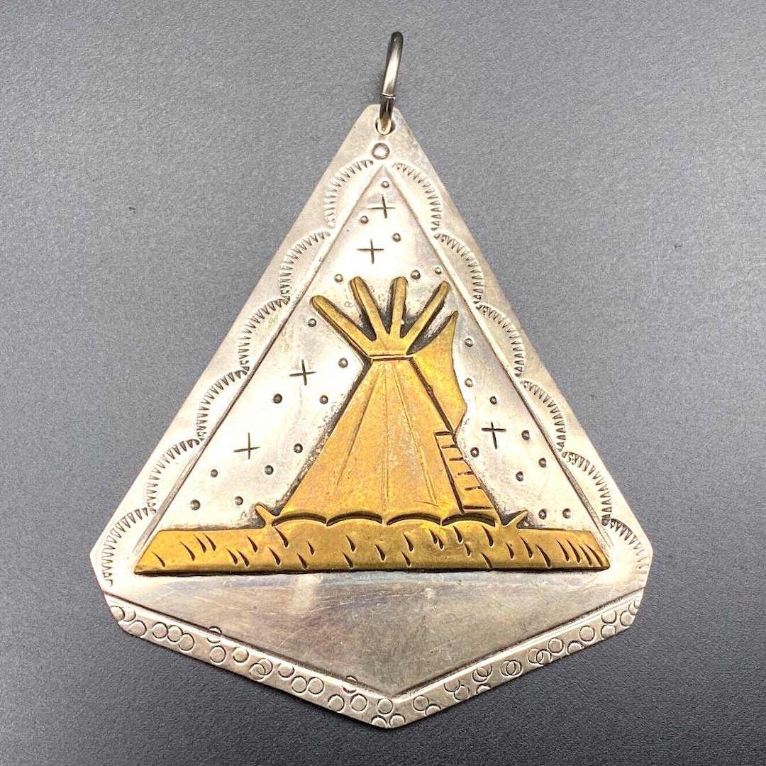 Vintage Navajo Peter Nelson Tipi Hand Stampwork Sterling Silver Brass ...