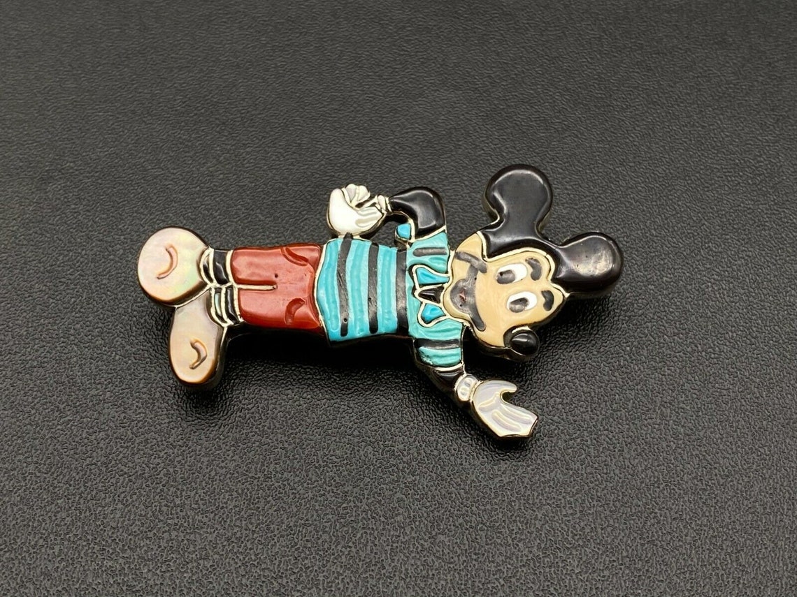 Vintage Zuni Zunitoon Mickey Mouse Turquoise Coral Silver Pin Brooch ...