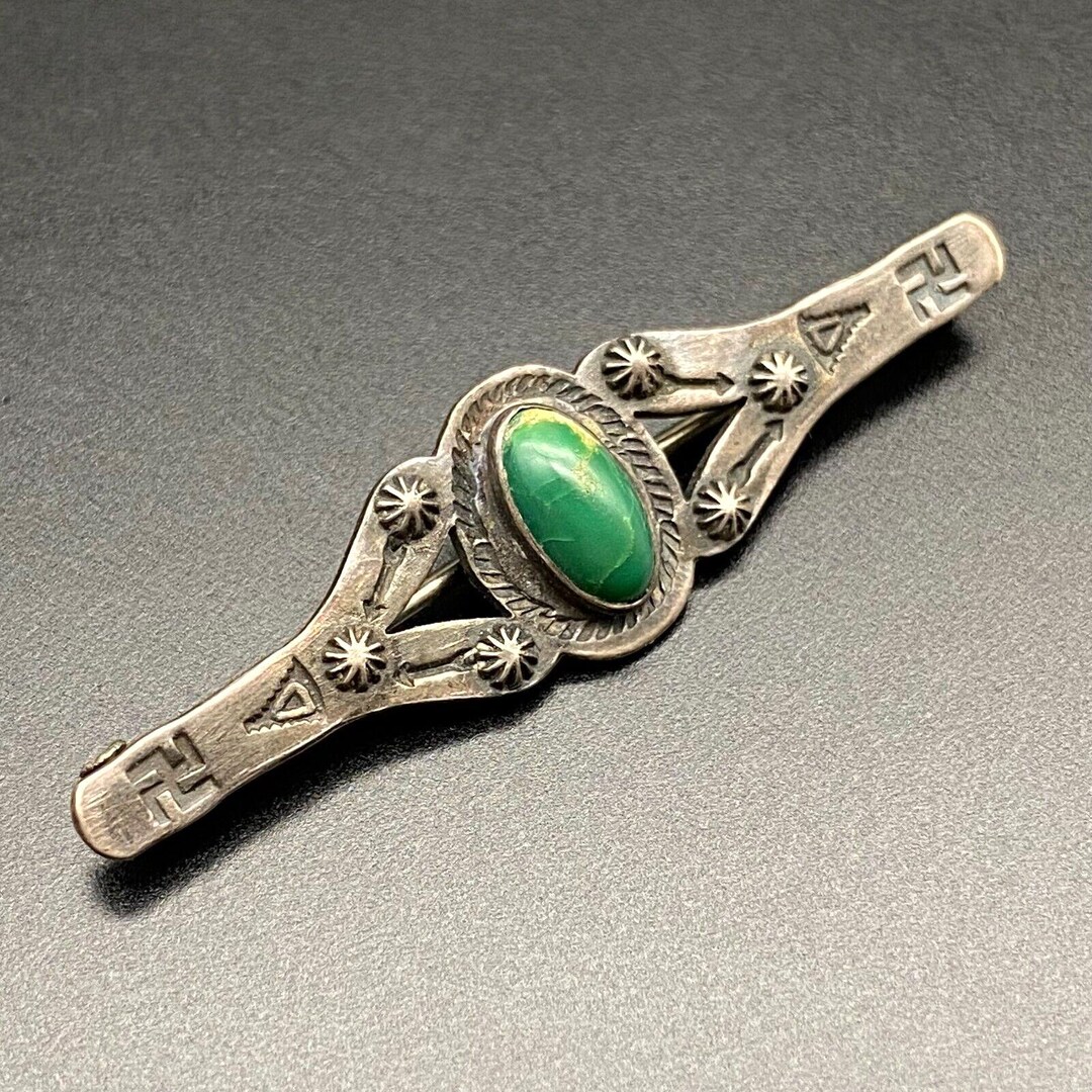 Vintage Navajo Whirling Log Arrow Turquoise Concho Stampwork Silver ...