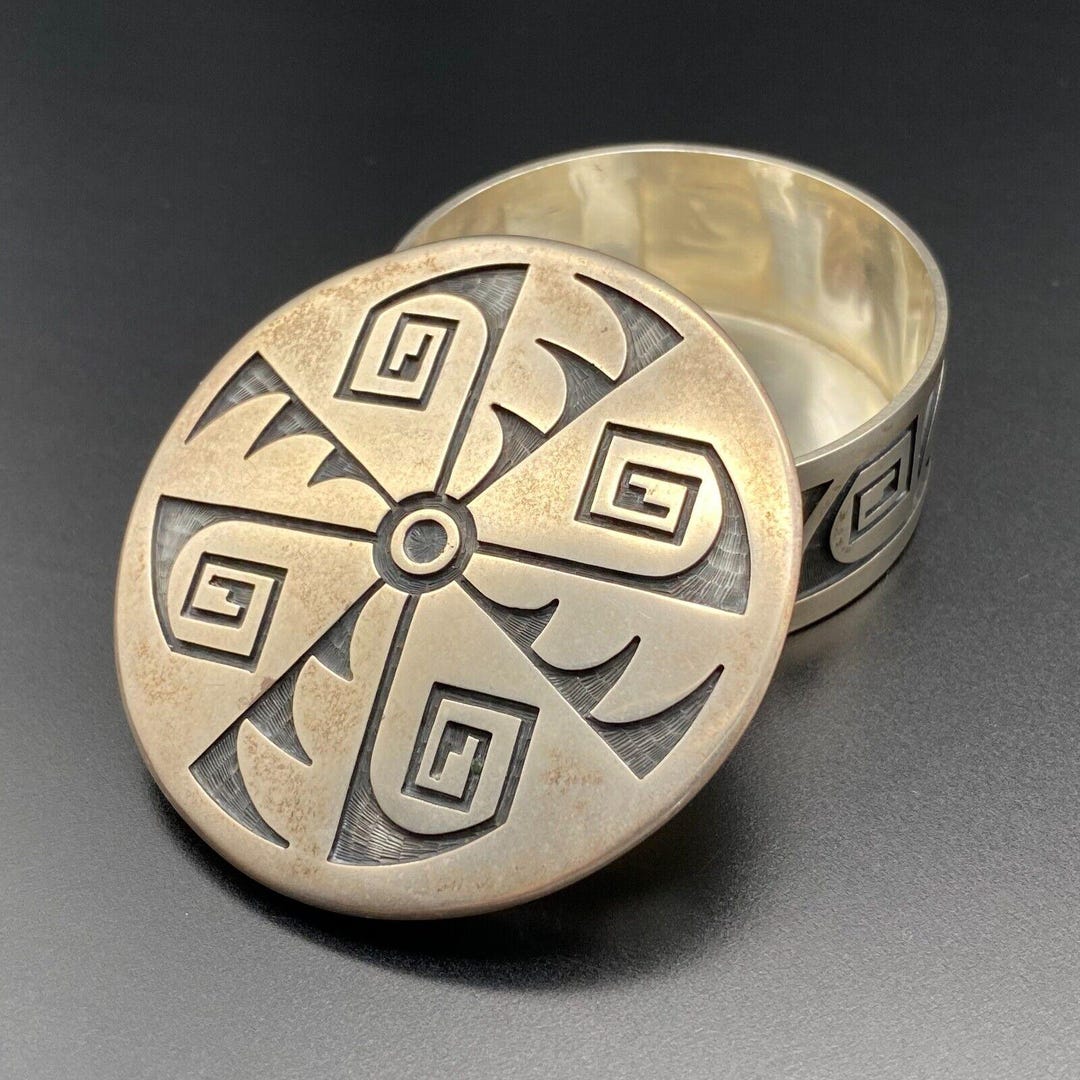 Vintage Hopi Jay Humeyestewa Whirlwind Water Wave Sterling Silver Box ...