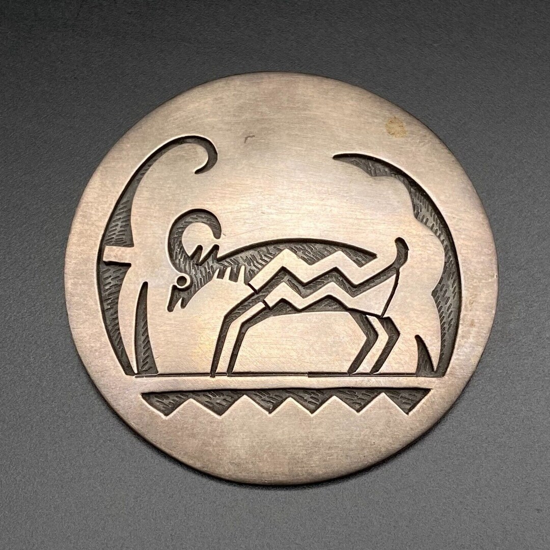 Vintage Hopi Victor Coochwytewa Goat Skyband Silver Pin Brooch Pendant ...