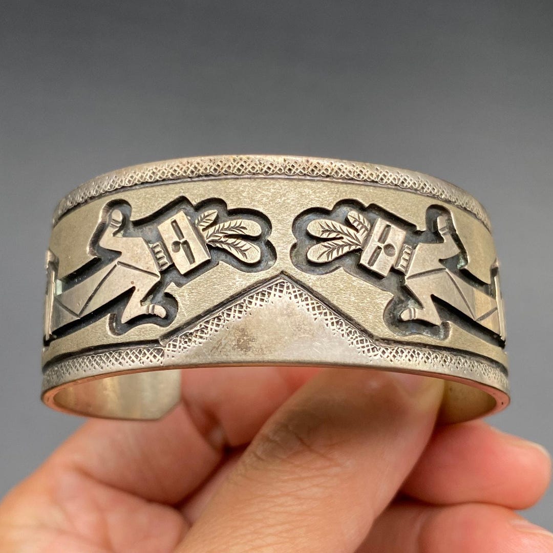 Vintage Navajo Peter Nelson Native Kachina Sterling Silver Bracelet ...