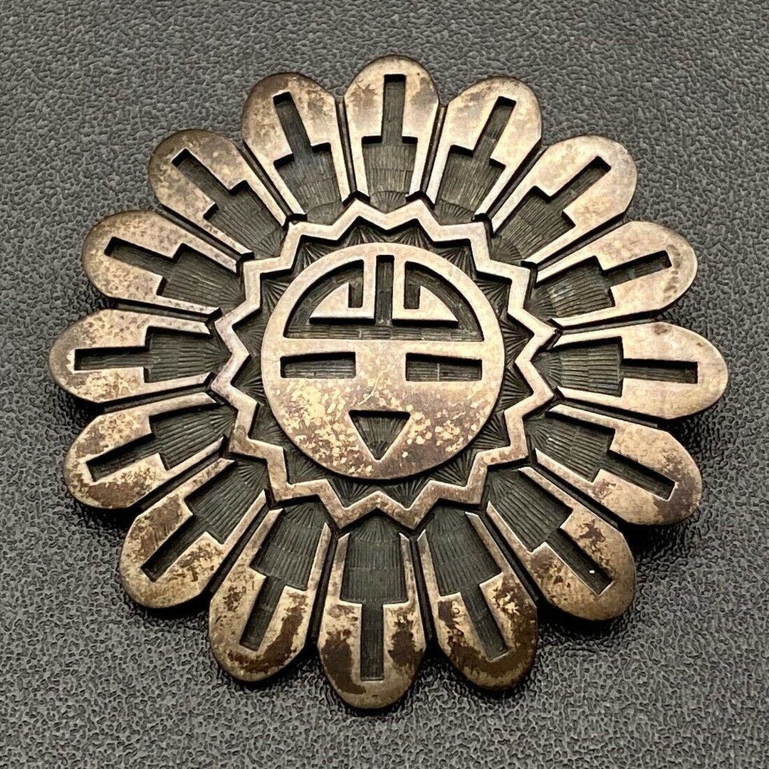 Vintage Hopi Arthur Lomayestewa Sun Face Kachina Sterling Silver Brooch ...