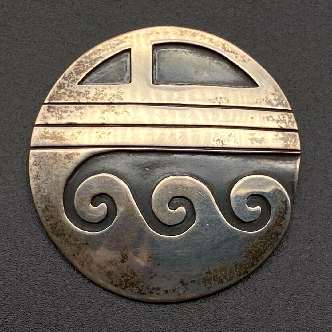 Vintage Hopi Native Douglas Holmes Water Waves Sterling Silver Pin ...