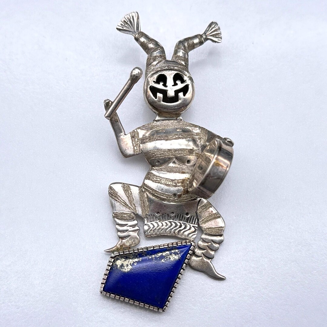 Vintage Navajo Sacred Clown Native Kachina Lapis Sterling Silver ...