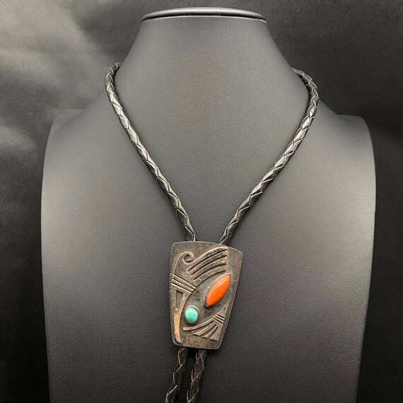 Vintage Hopi Parrot Bird Turquoise Coral Silver Bolo … - Gem