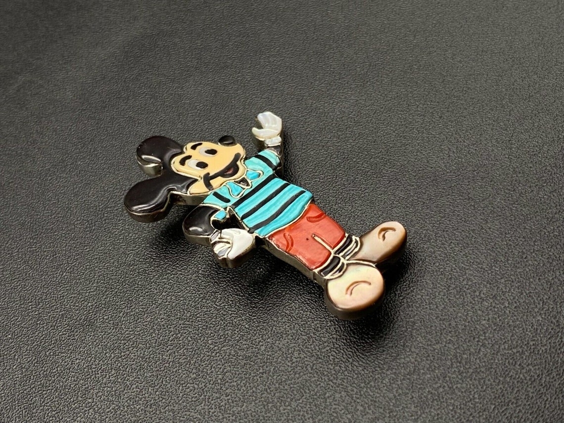 Vintage Zuni Zunitoon Mickey Mouse Turquoise Coral Silver Pin Brooch ...