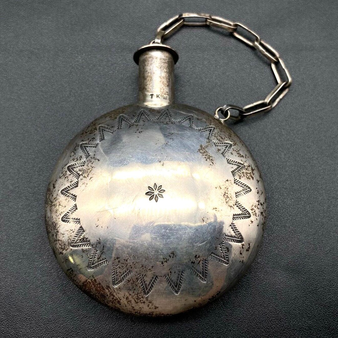 Vintage Navajo Native Tim Kee Whitman Hand Stampwork Silver Flask - Etsy
