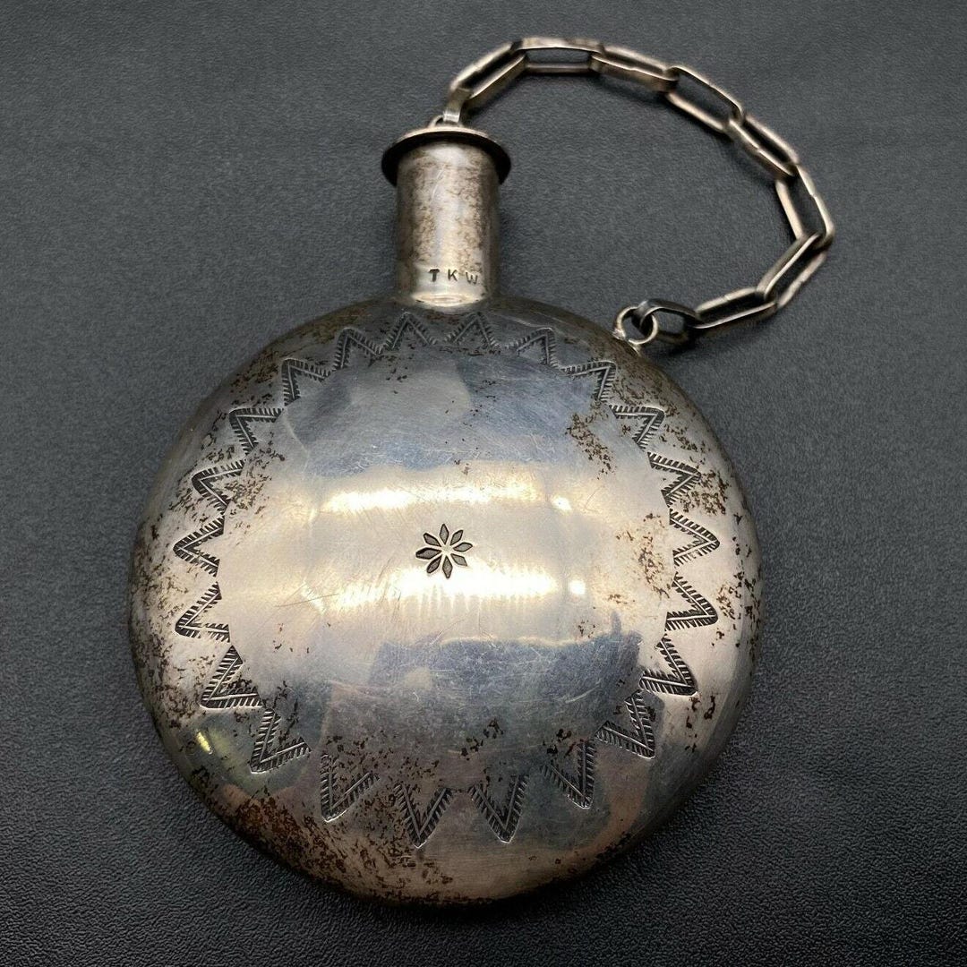 Vintage Navajo Native Tim Kee Whitman Hand Stamped Silver Flask - Etsy