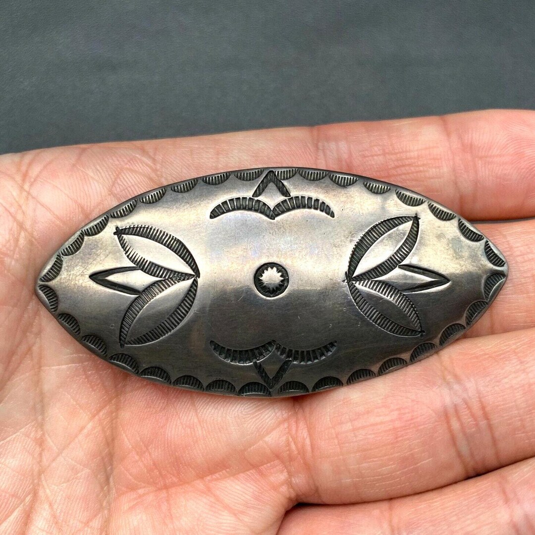 Vintage Navajo Native Hand Stampwork Silver Brooch Pin - Etsy