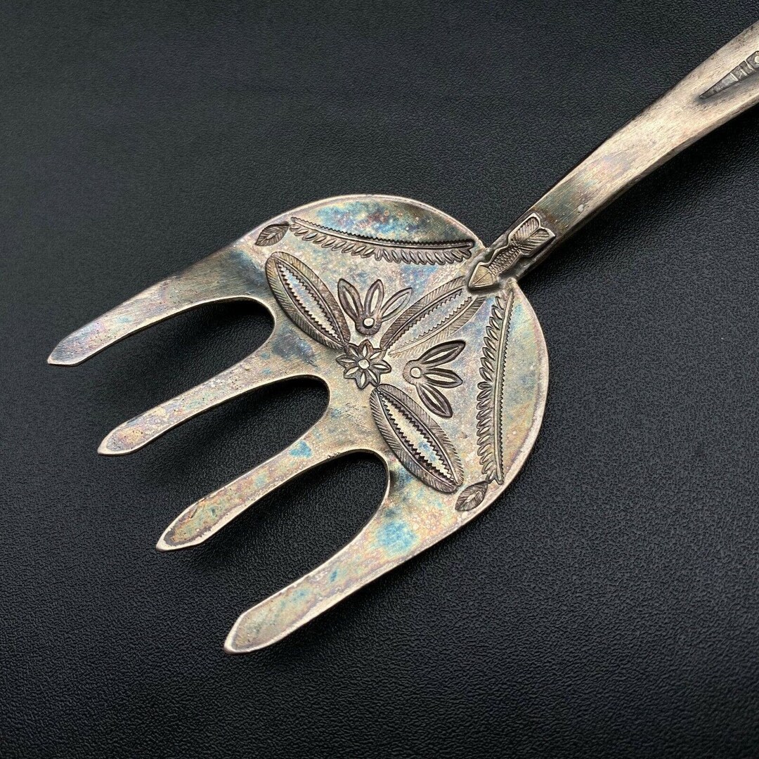 Large Vintage Navajo Native Hand Stamped Arrow Silver Fork - Etsy
