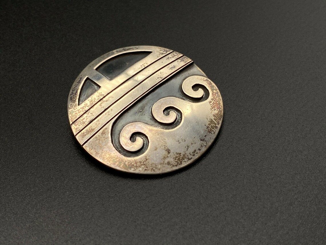 Vintage Hopi Native Douglas Holmes Water Waves Sterling Silver Pin ...