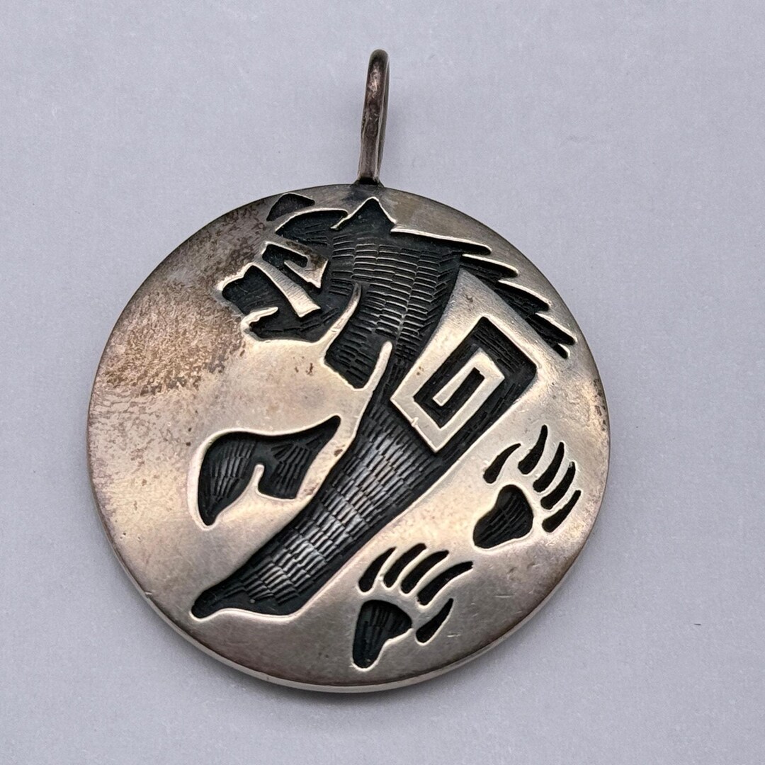 Vintage Hopi Native Bear Roadrunner Bird Two Side Silver Pendant - Etsy