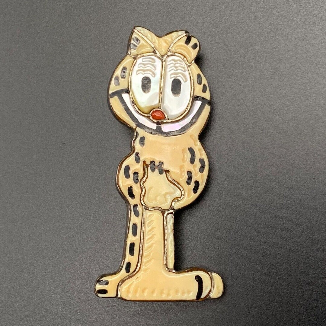 Vintage Zuni Garfield Cat MOP Coral Zunitoon Silver Pendant Brooch Pin ...