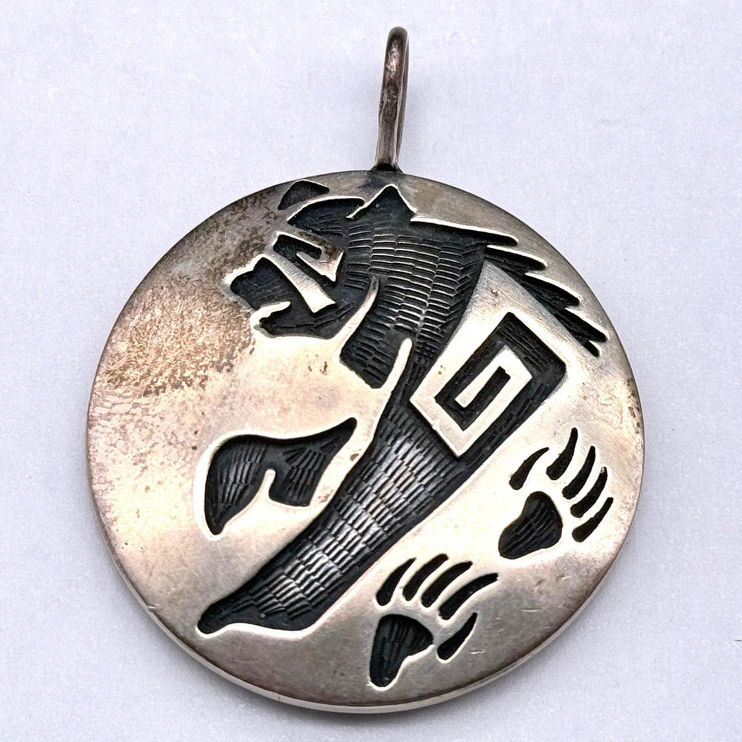 Vintage Hopi Native Bear Roadrunner Bird Two Side Silver Pendant - Etsy