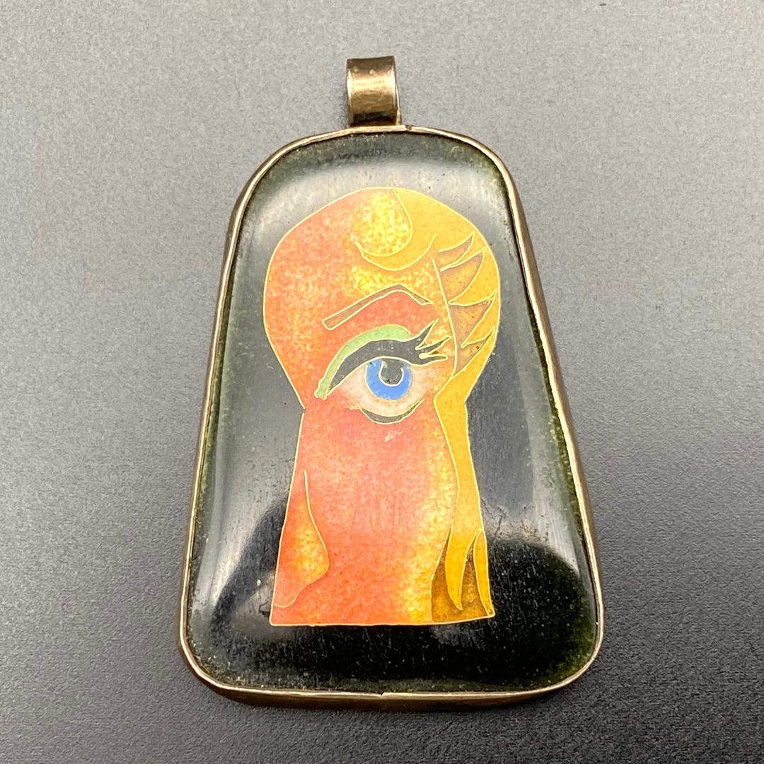 Vintage Modernist Enamel Keyhole Peeping Silver Pendant - Etsy