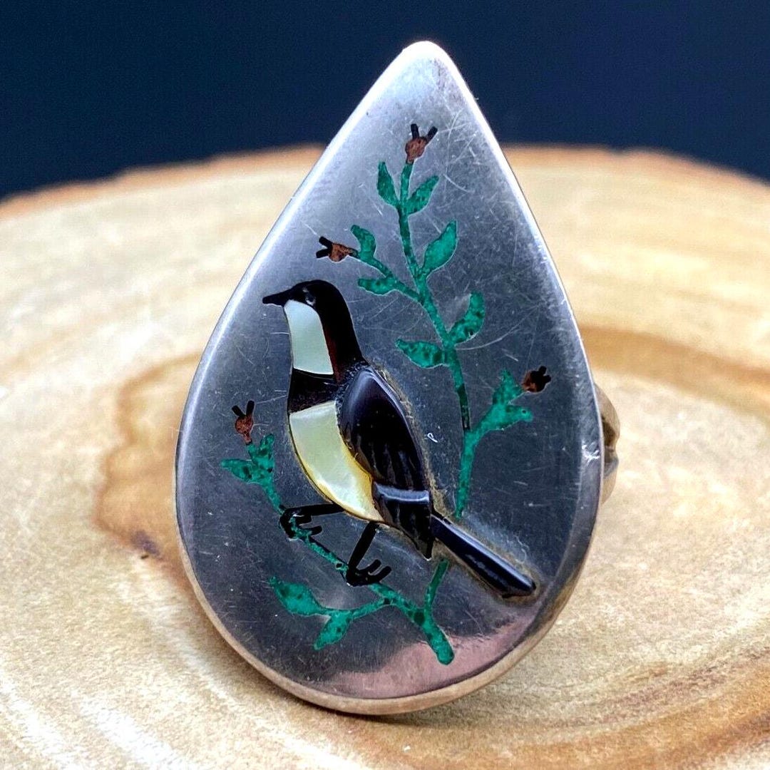 Vintage Zuni Native Bird Turquoise MOP Inlay Silver Ring Size 7.5 - Etsy