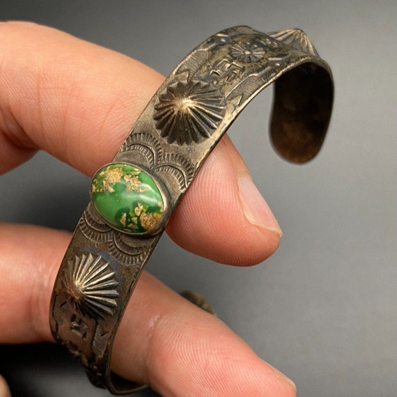 Vintage Navajo Whirling Log Turquoise Hand Stamped Si… - Gem