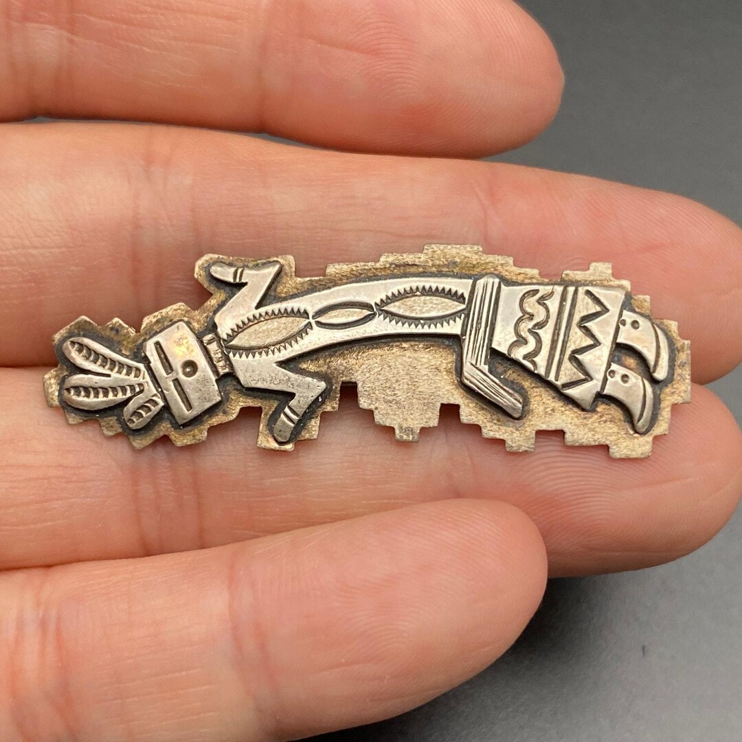 Vintage Navajo Peter Nelson Yei Kachina Handmade Sterling Silver Brooch ...