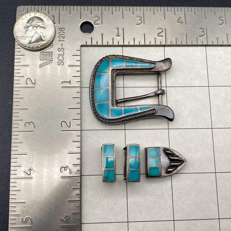 Vintage Zuni Native Turquoise Inlay Silver Belt Buckle Smaller 5/8 - Etsy
