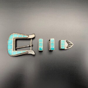 Vintage Zuni Native Turquoise Inlay Silver Belt Buckle Smaller 5/8" - Etsy