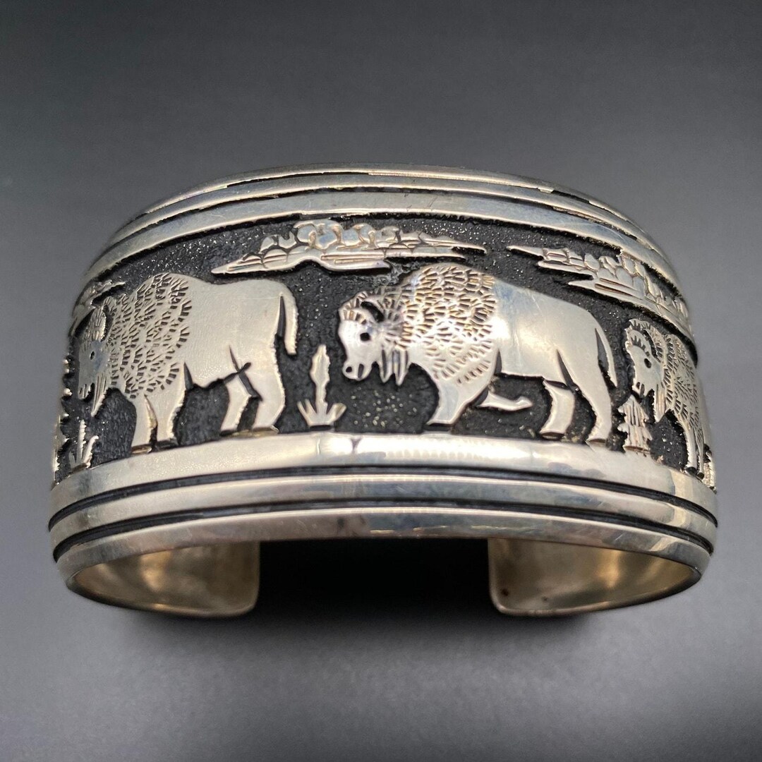 Vintage Navajo Thomas Singer Native Buffalo Sterling Silver Bracelet ...
