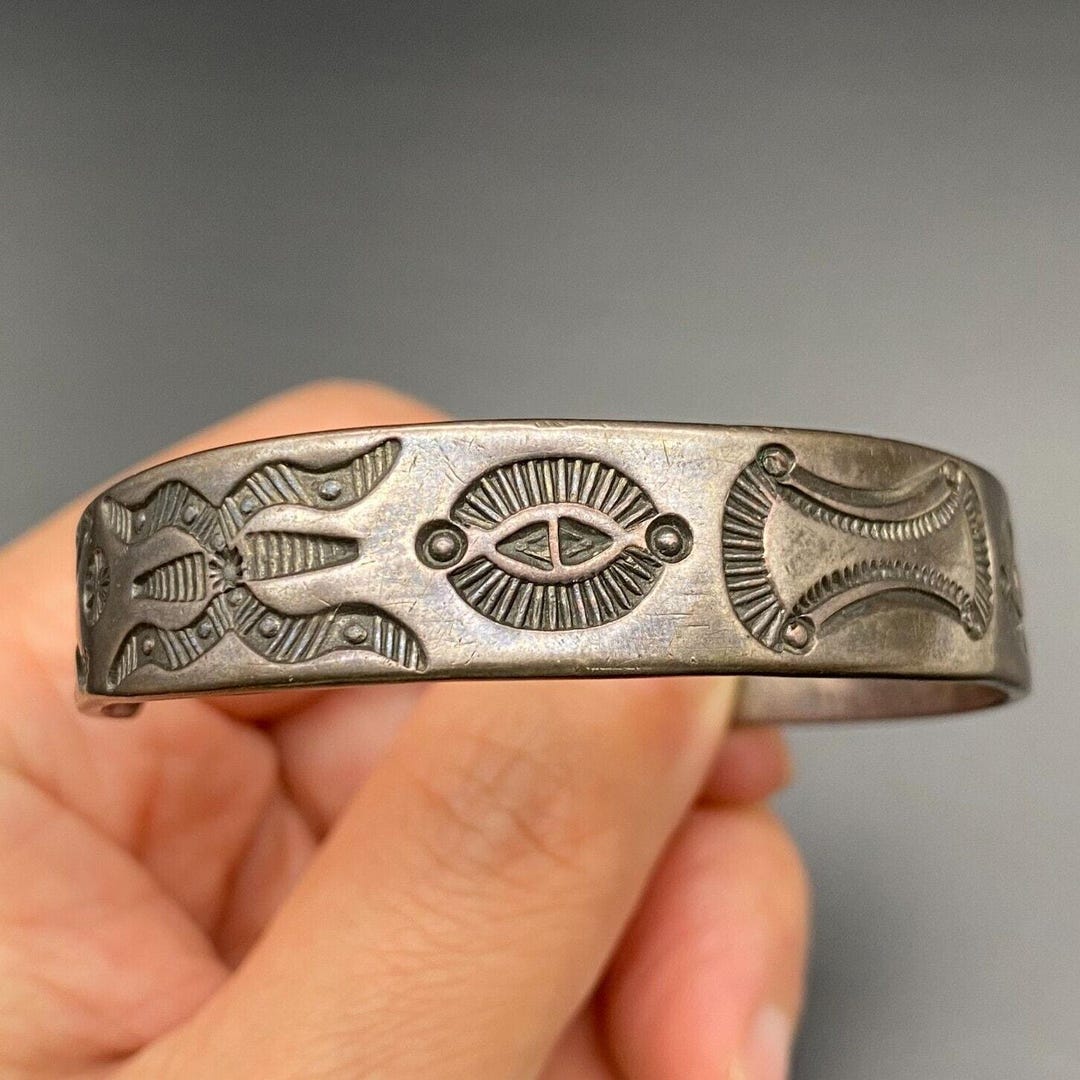Vintage Navajo Native Hand Stamp Work Silver Bracelet Cuff 6-3/4 - Etsy
