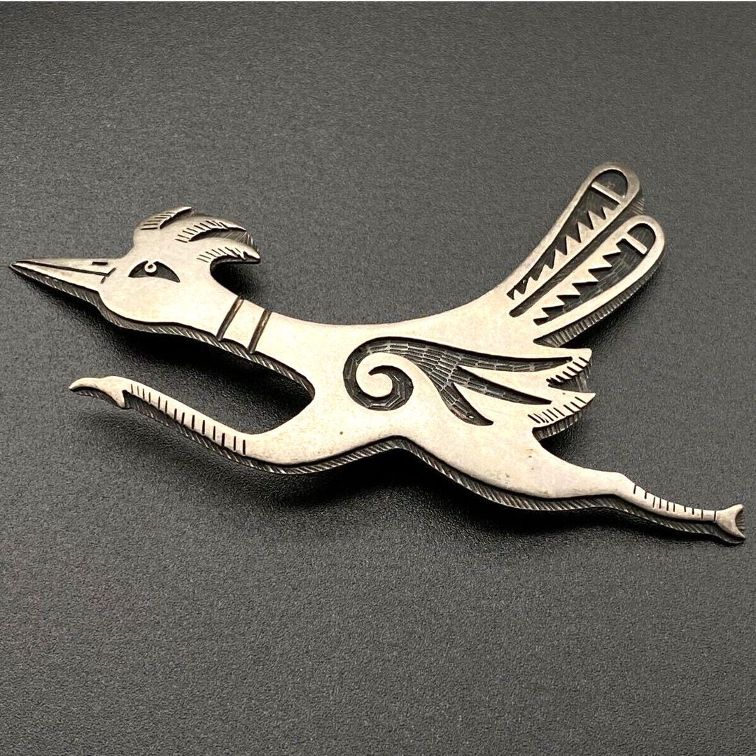 Vintage Hopi Phillip Honanie Native Roadrunner Bird Silver Pin Brooch ...