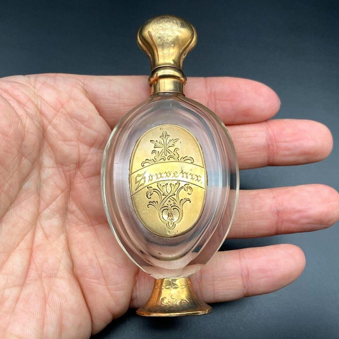 Antique Dutch Perfume Glass Flask Hand Engraved 14K Gold Oak Leaf ...