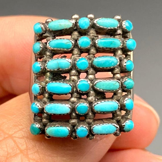Vintage Zuni Native Turquoise Silver Ring Size 7.5 - Gem