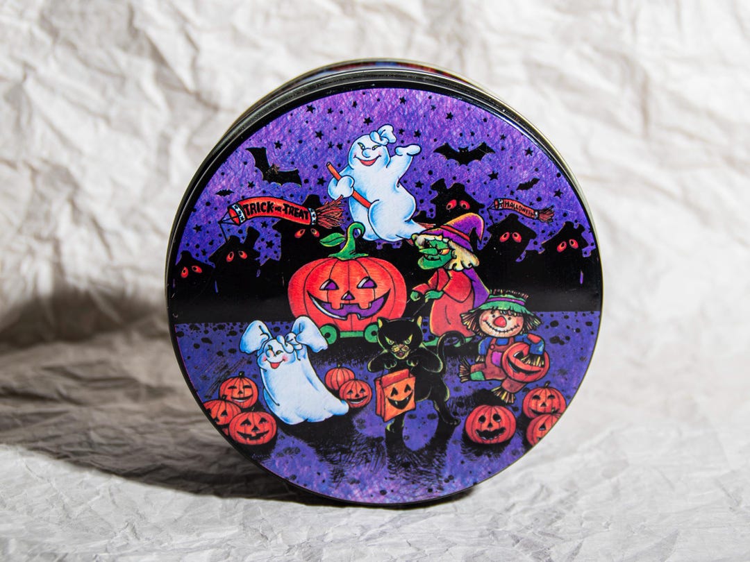 Vintage Halloween Metal Tin Box, Spooky Treats Container, Ghosts ...