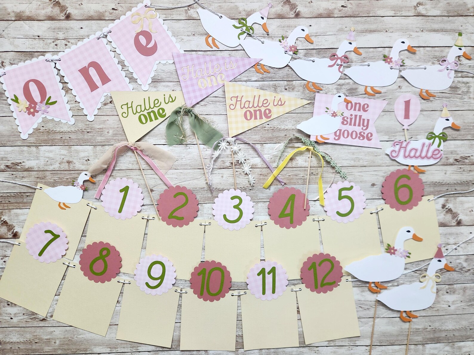 Silly Goose 1st Birthday Cake Topper: Gingham Balloon, Bows - Etsy