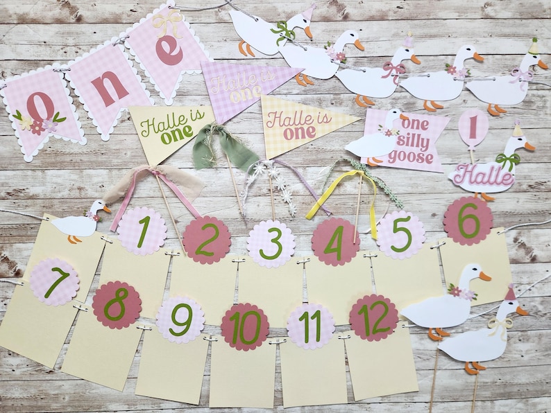 Silly Goose 1st Birthday Cake Topper: Gingham Balloon, Bows - Etsy