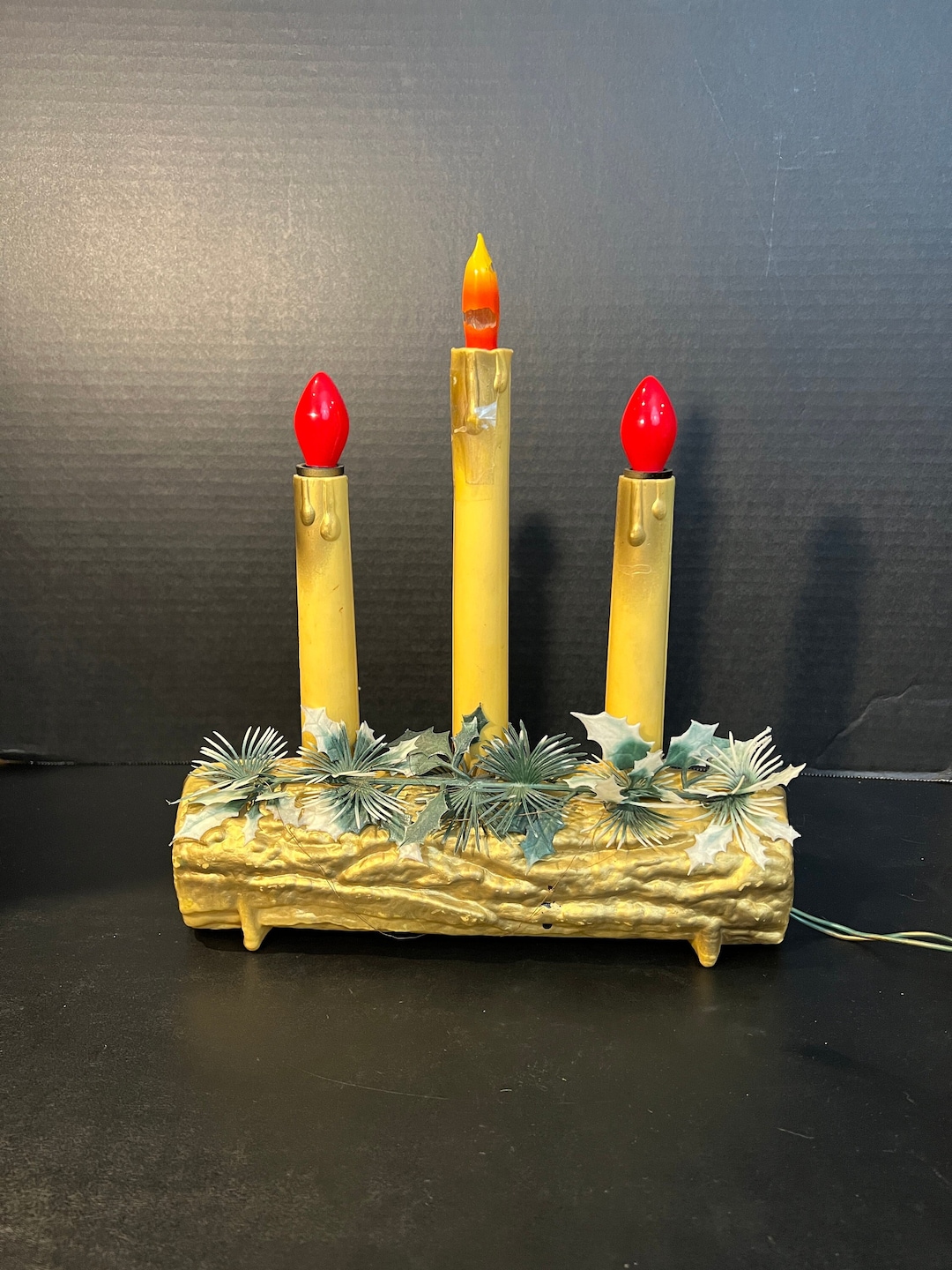 Blow Mold Yule Log With 3 Candles Electric 1950's - Etsy