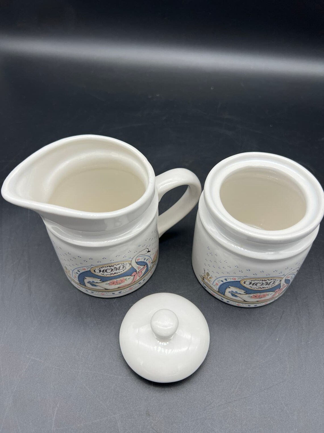 Home Upland Silver and Cutlery Cream and Sugar Set With White Swan - Etsy