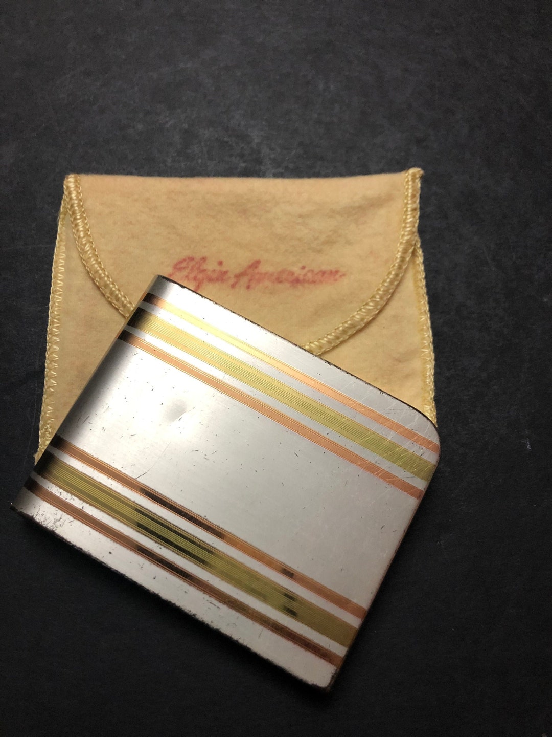 Vintage Elgin American Powder Compact Silver Copper and Gold Stripes ...
