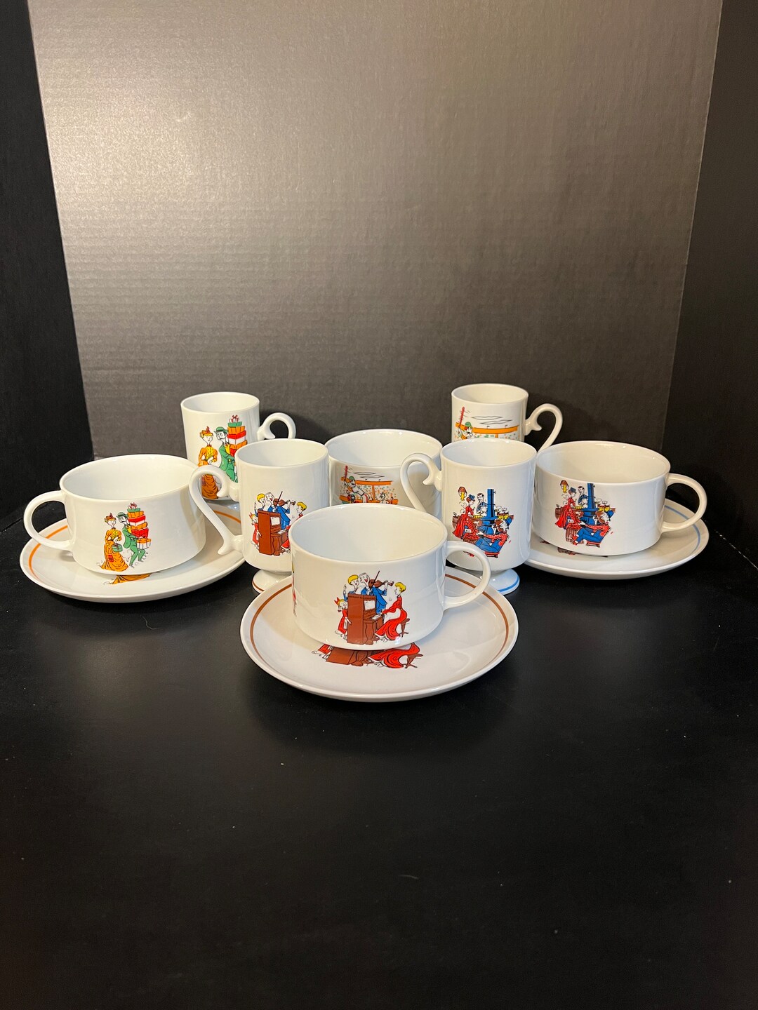 Vintage Pedestal Coffee Mugs Large Soup Cup and Matching Sandwich Plate ...