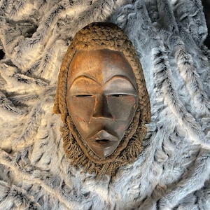 African Mask Liberia Male With Slit Eyes Braided Fiber Hair and Beard ...