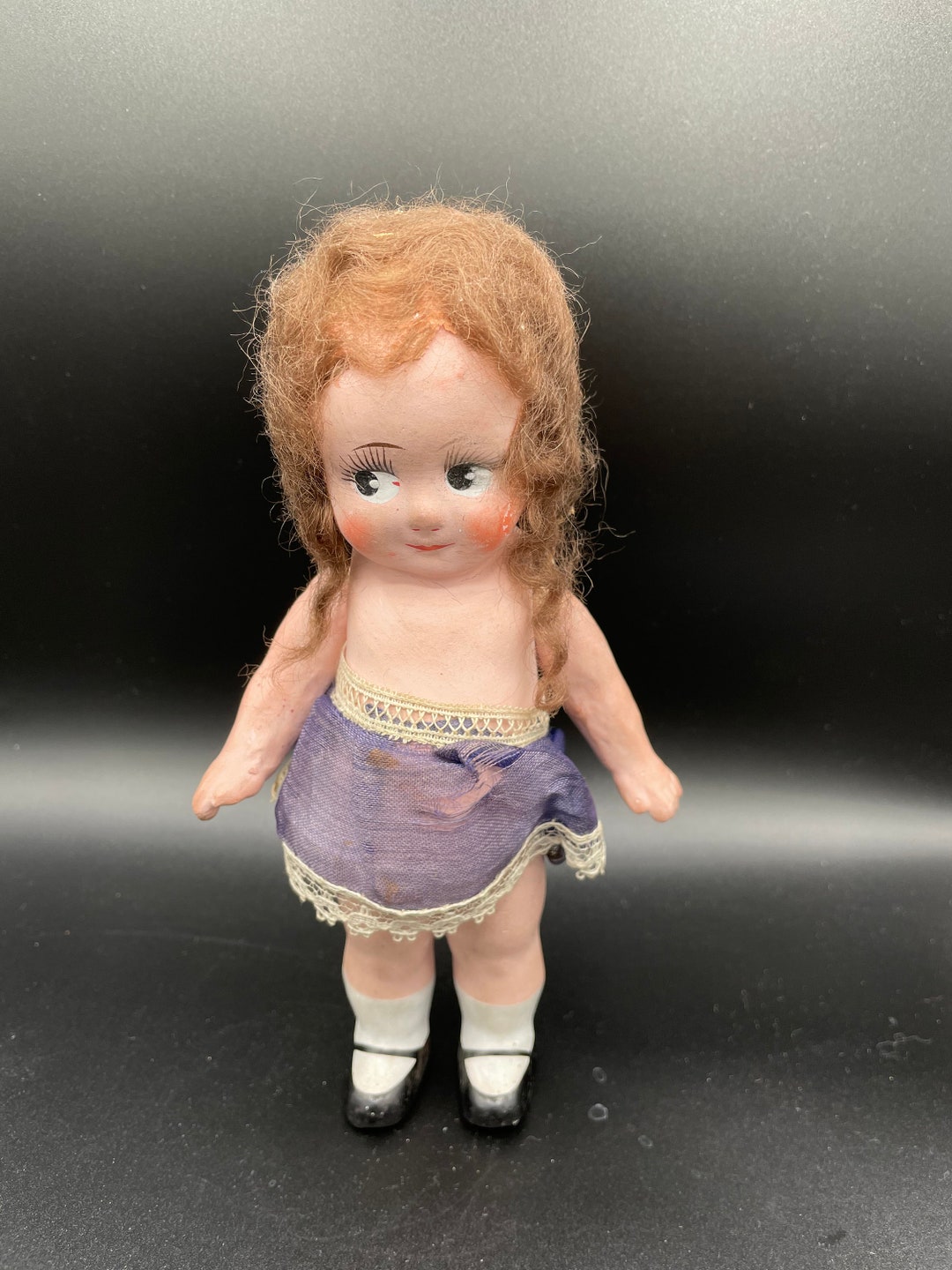Antique Chalkware Doll With Wavy Human Hair Marked Germany Movable Arms ...